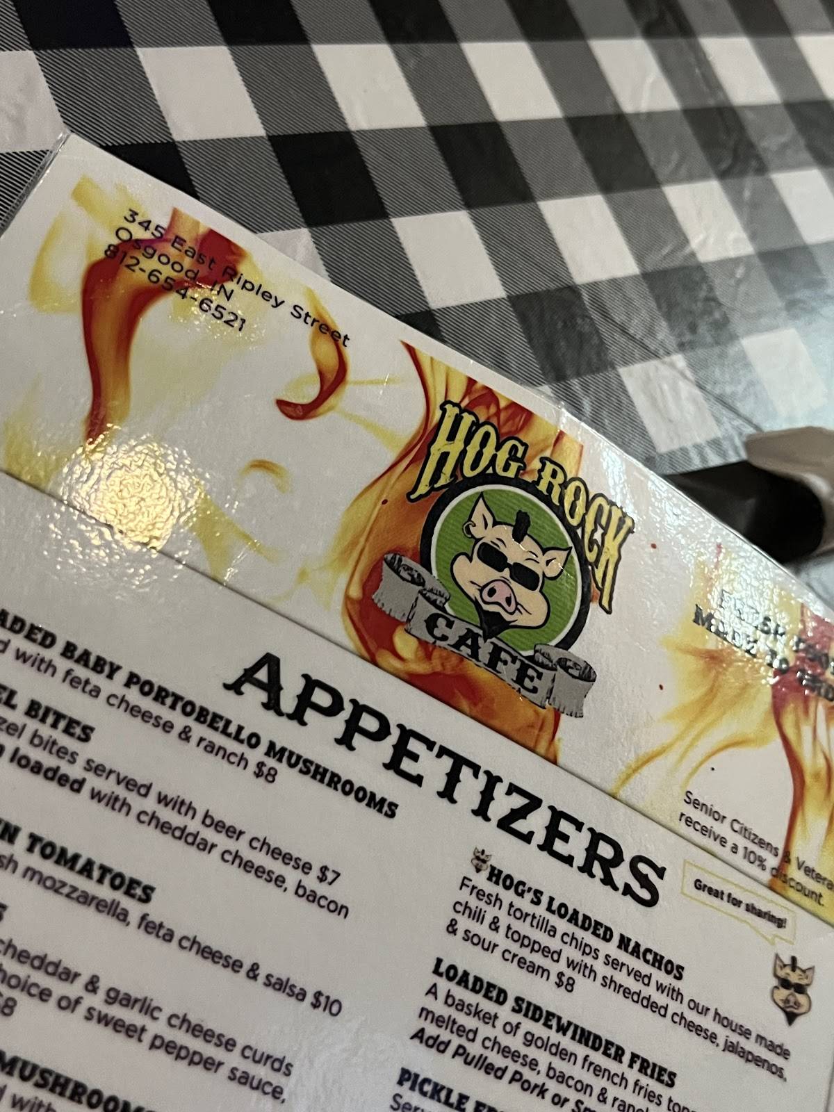 Menu at The Hog Rock Cafe & Event Center, Osgood