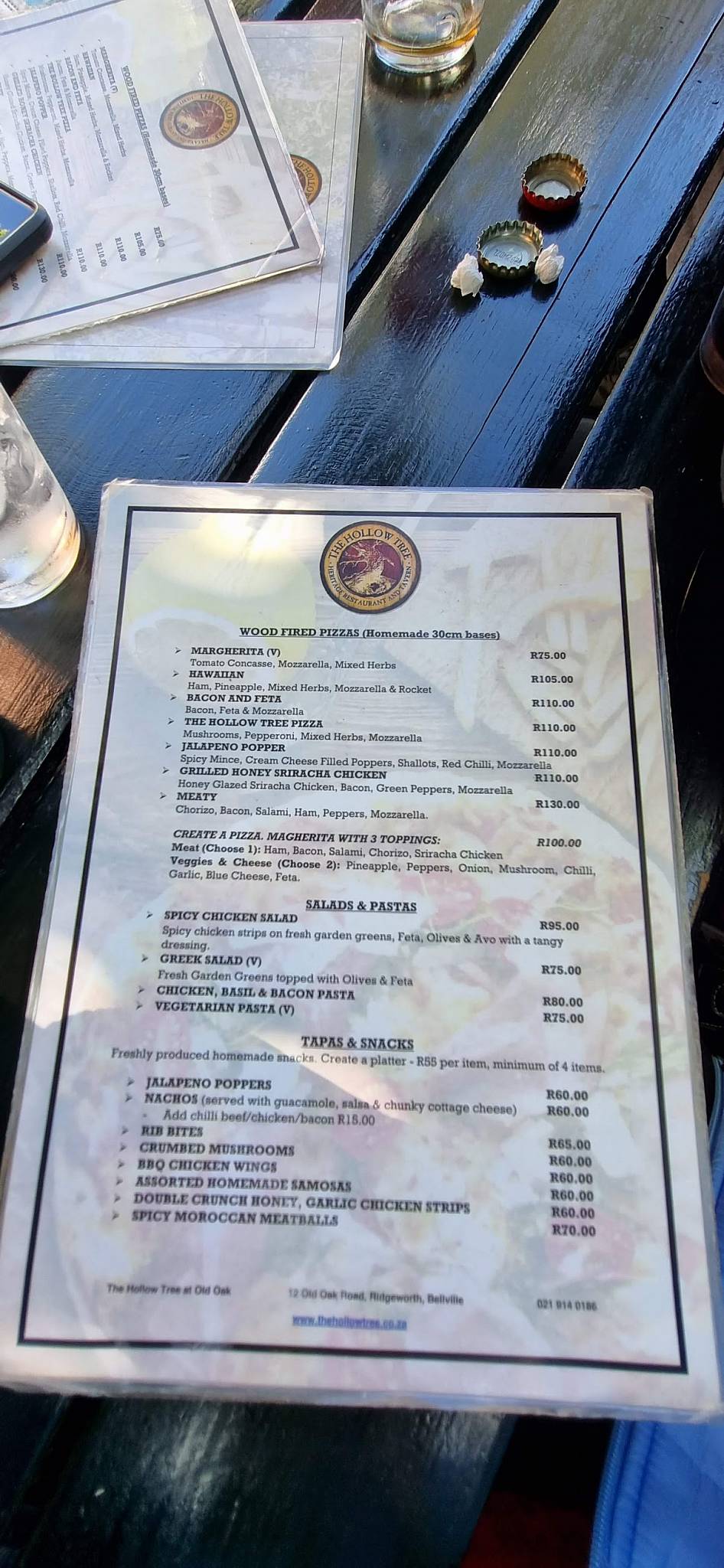 Menu at The Hollow Tree at Old Oak restaurant, Cape Town, 12 Old Oak Rd