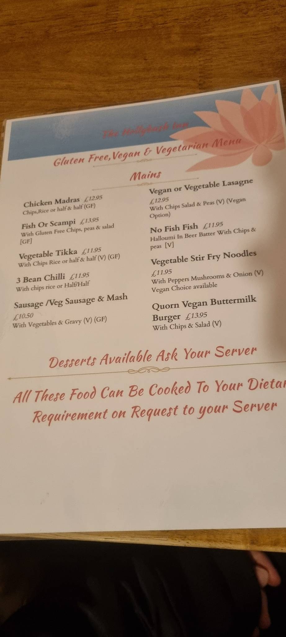 Menu at The Hollybush pub & bar, Treharris, Llwyncelyn Terrace