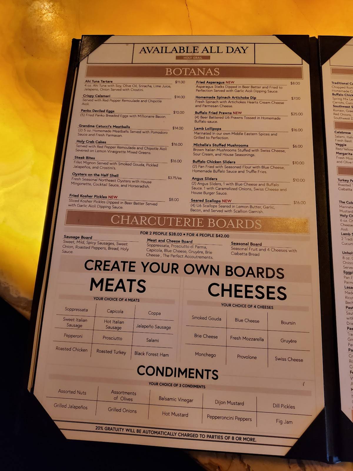 Menu at The Holy Grail pub & bar, El Paso