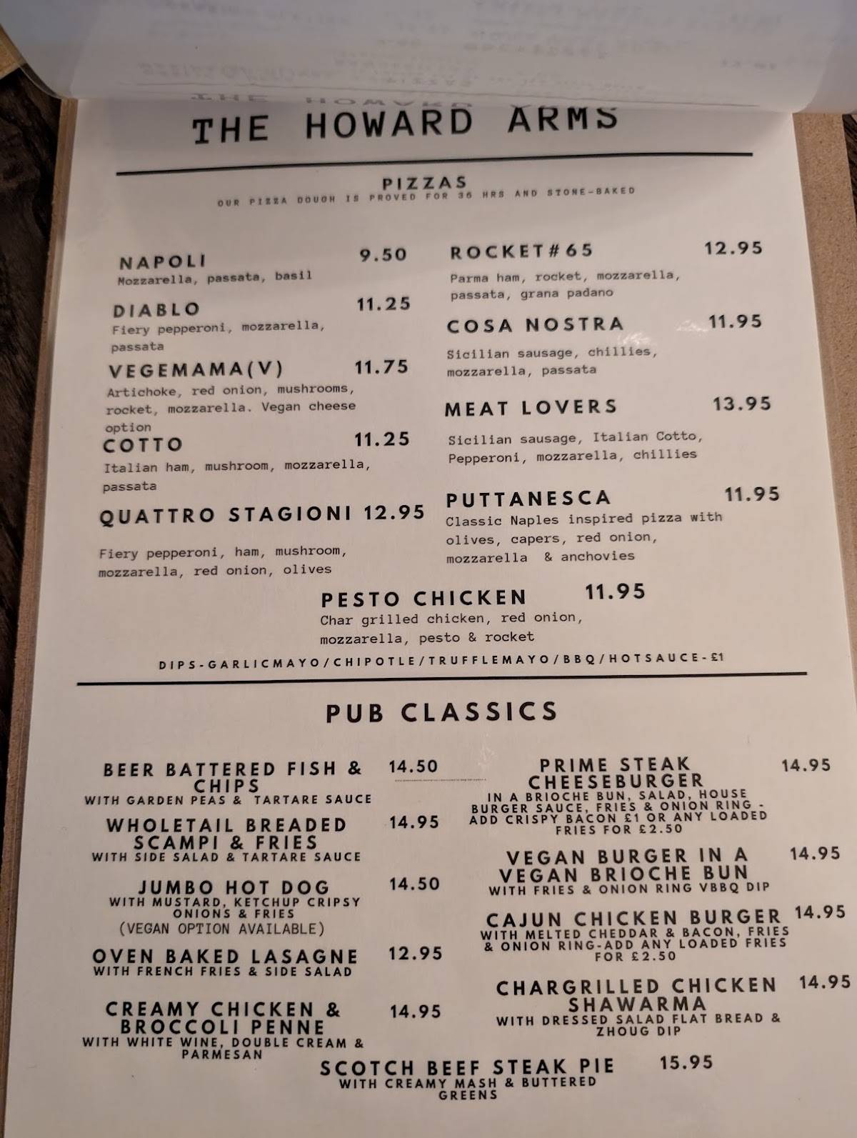 Menu at The Howard Arms Kilmarnock pub & bar, Kilmarnock