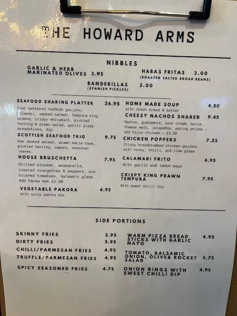 Menu at The Howard Arms Kilmarnock pub & bar, Kilmarnock