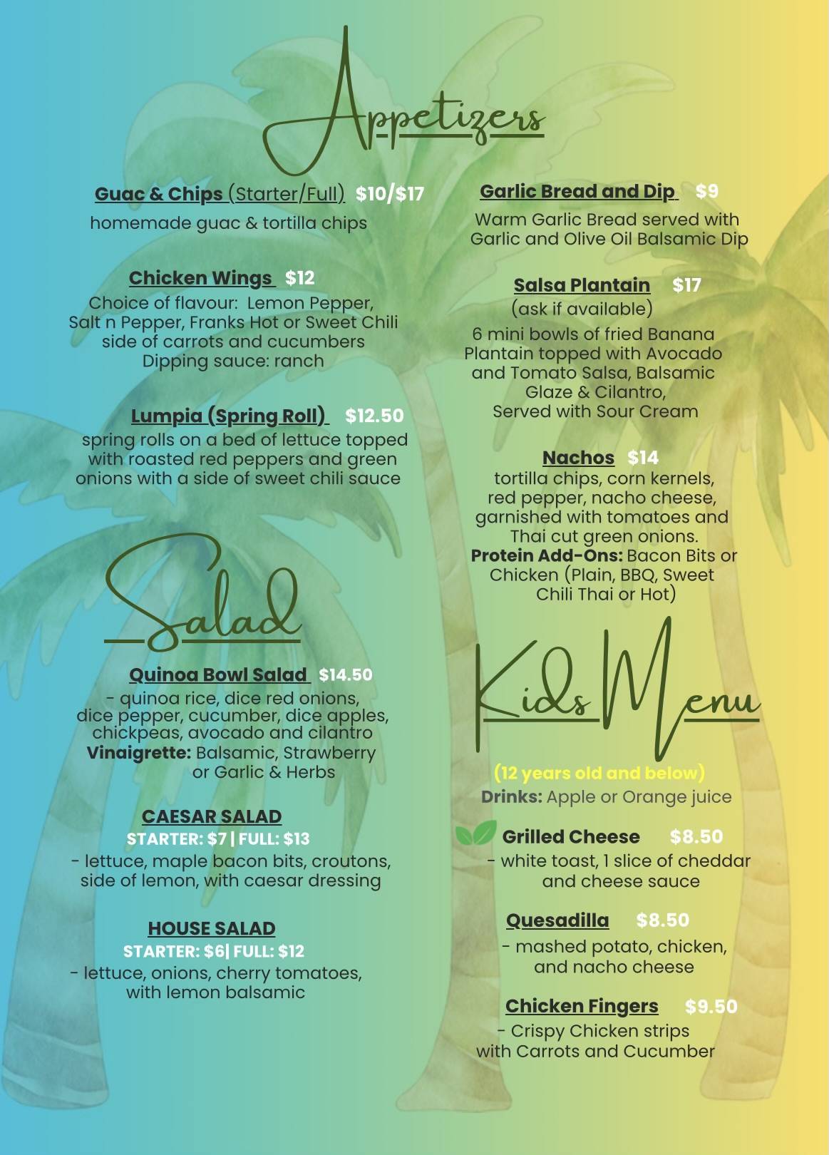 Menu at The Hut Café (Resto Bar & Patio), Pincher Creek