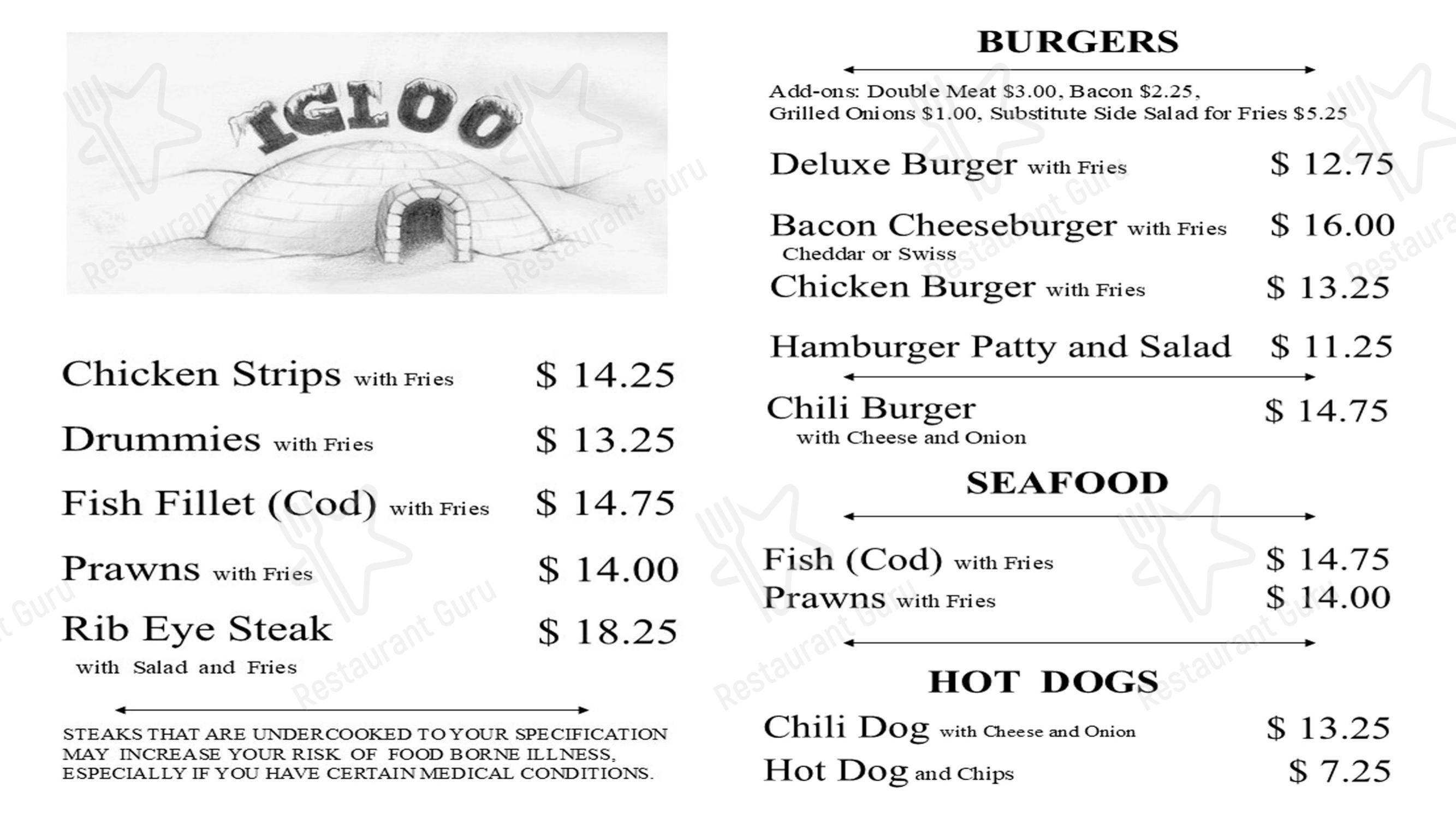 Menu at The Igloo pub & bar, Wenatchee, N Miller St