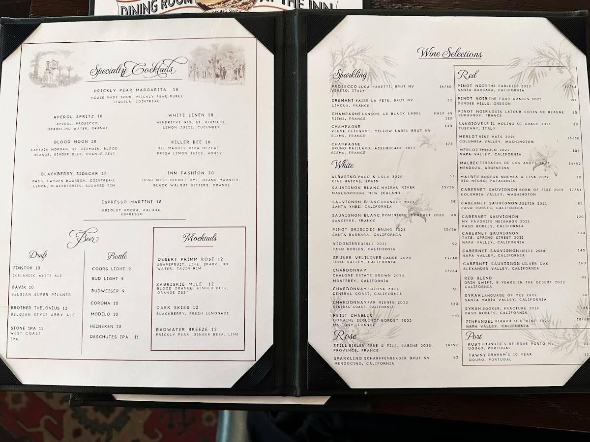 Menu at The Inn at Death Valley Dining Room restaurant, Furnace Creek