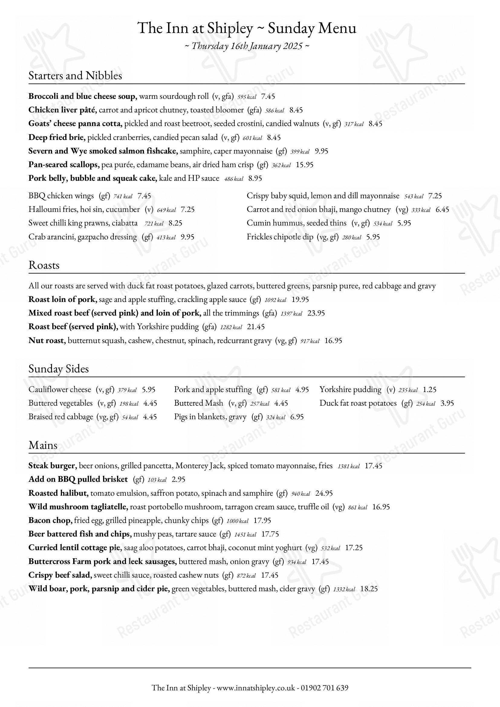 Menu at The Inn at Shipley pub & bar, Perton, Bridgnorth Rd
