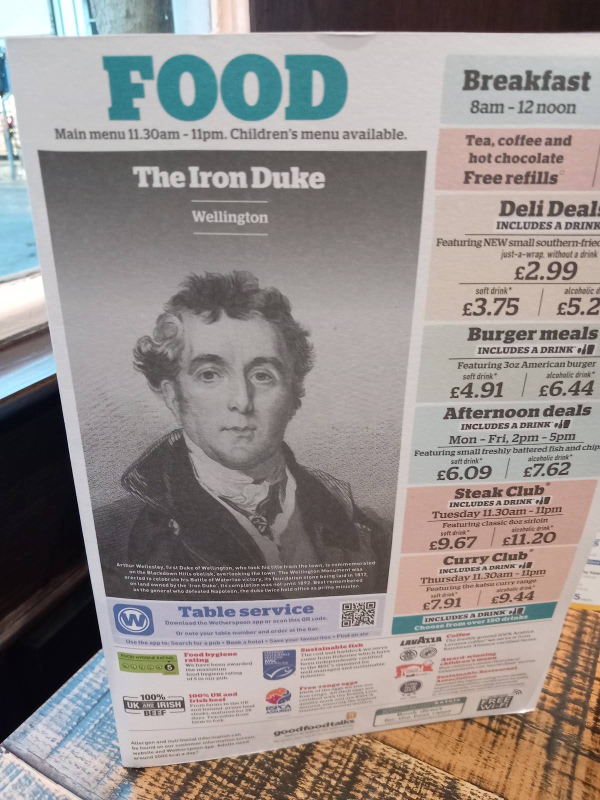 Menu at The Iron Duke - JD Wetherspoon restaurant, Wellington