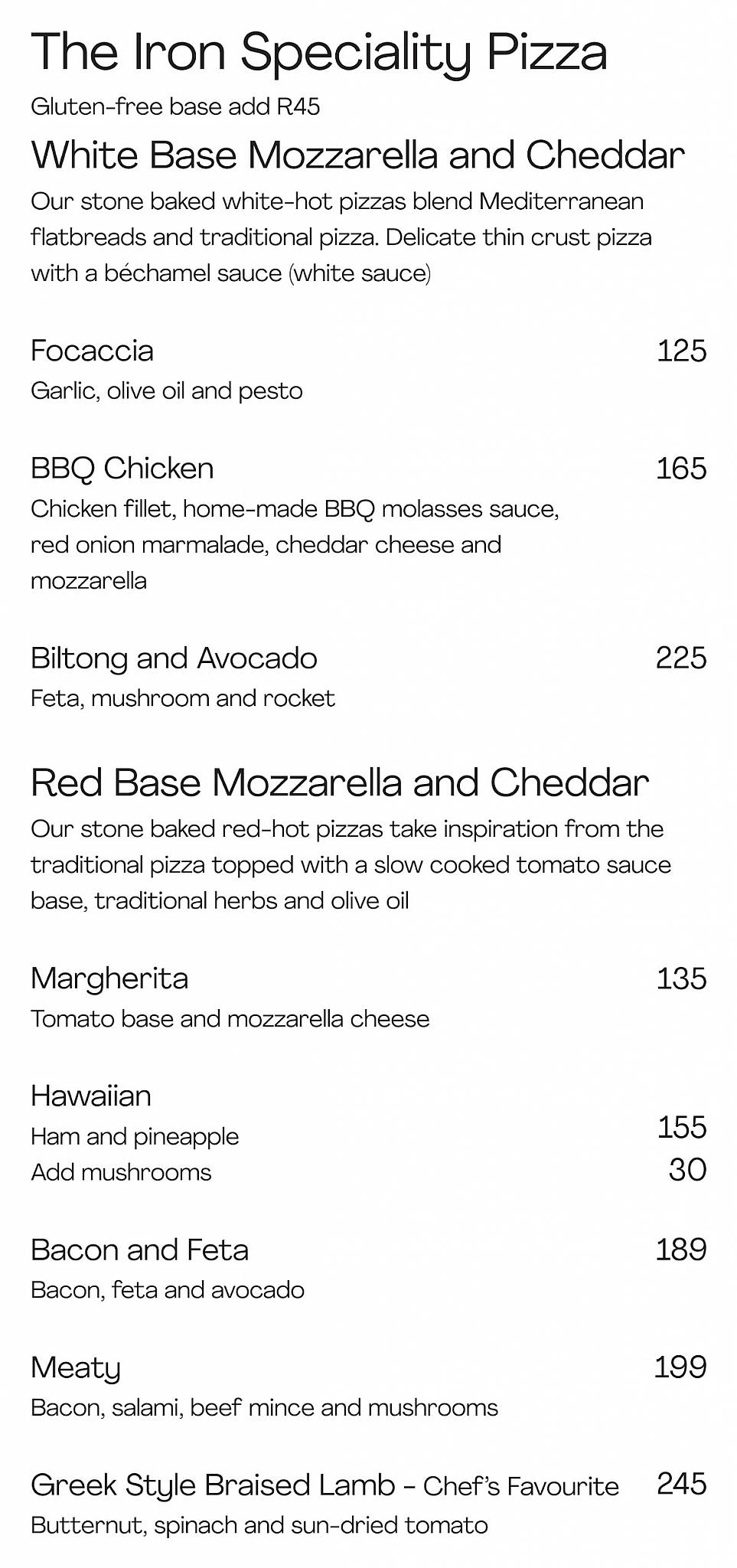 Menu at The Iron Restaurant, Vanderbijlpark, Emfuleni Golf course
