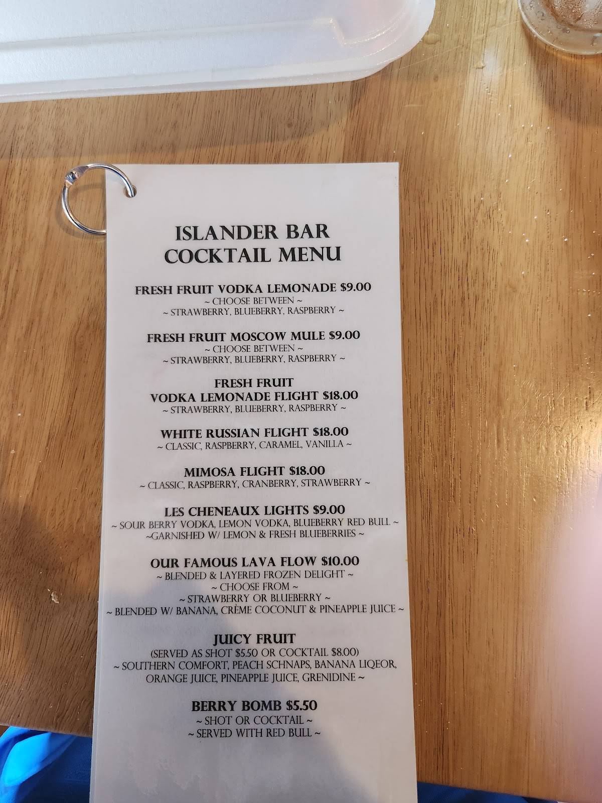 Menu at The Islander Bar, Hessel
