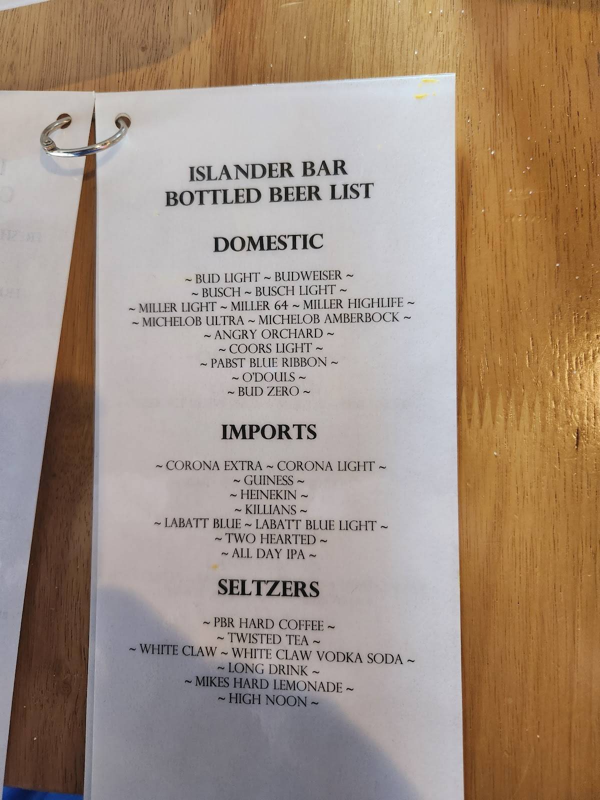 Menu at The Islander Bar, Hessel