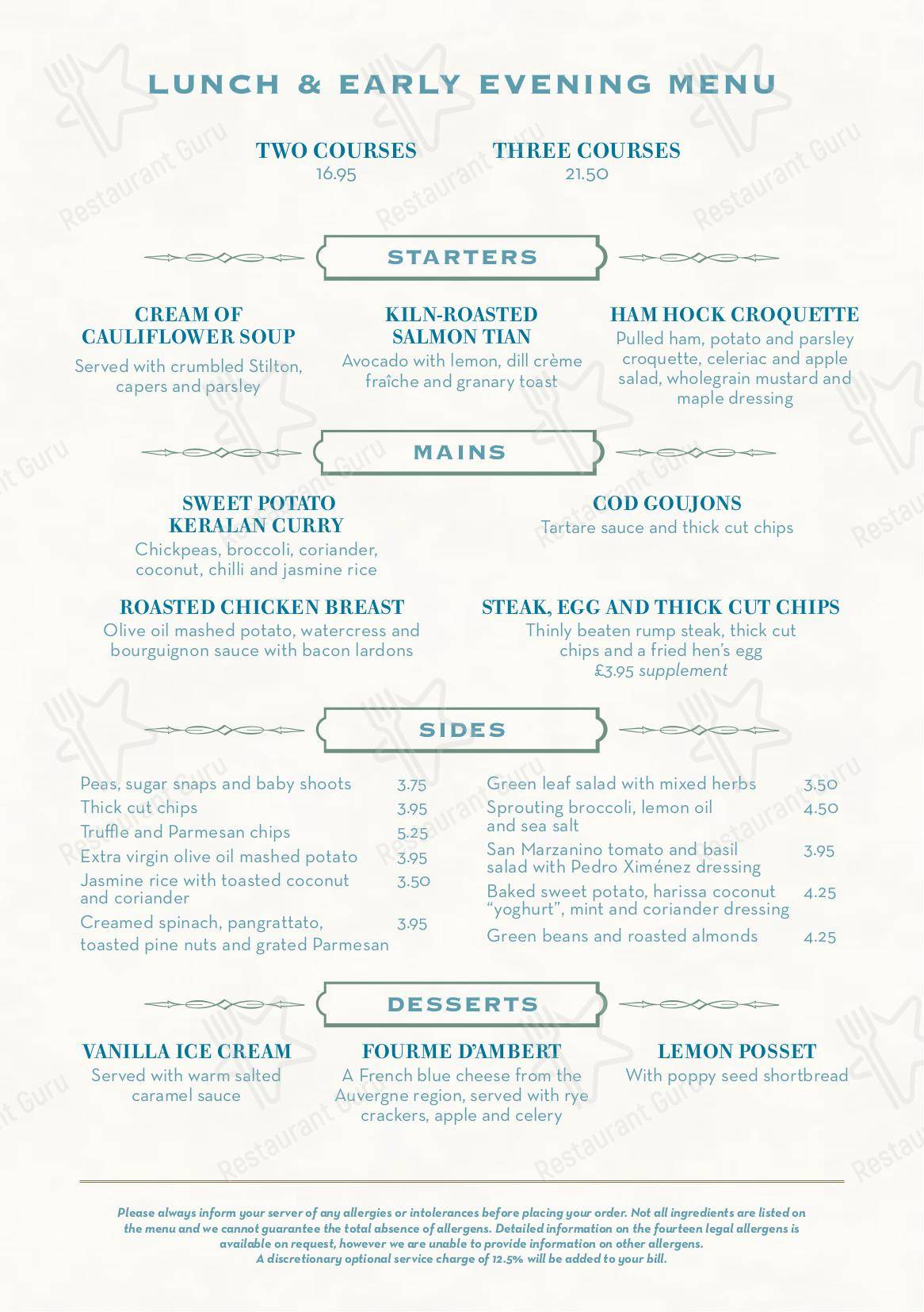 Menu at The Ivy Cambridge Brasserie restaurant, Cambridge