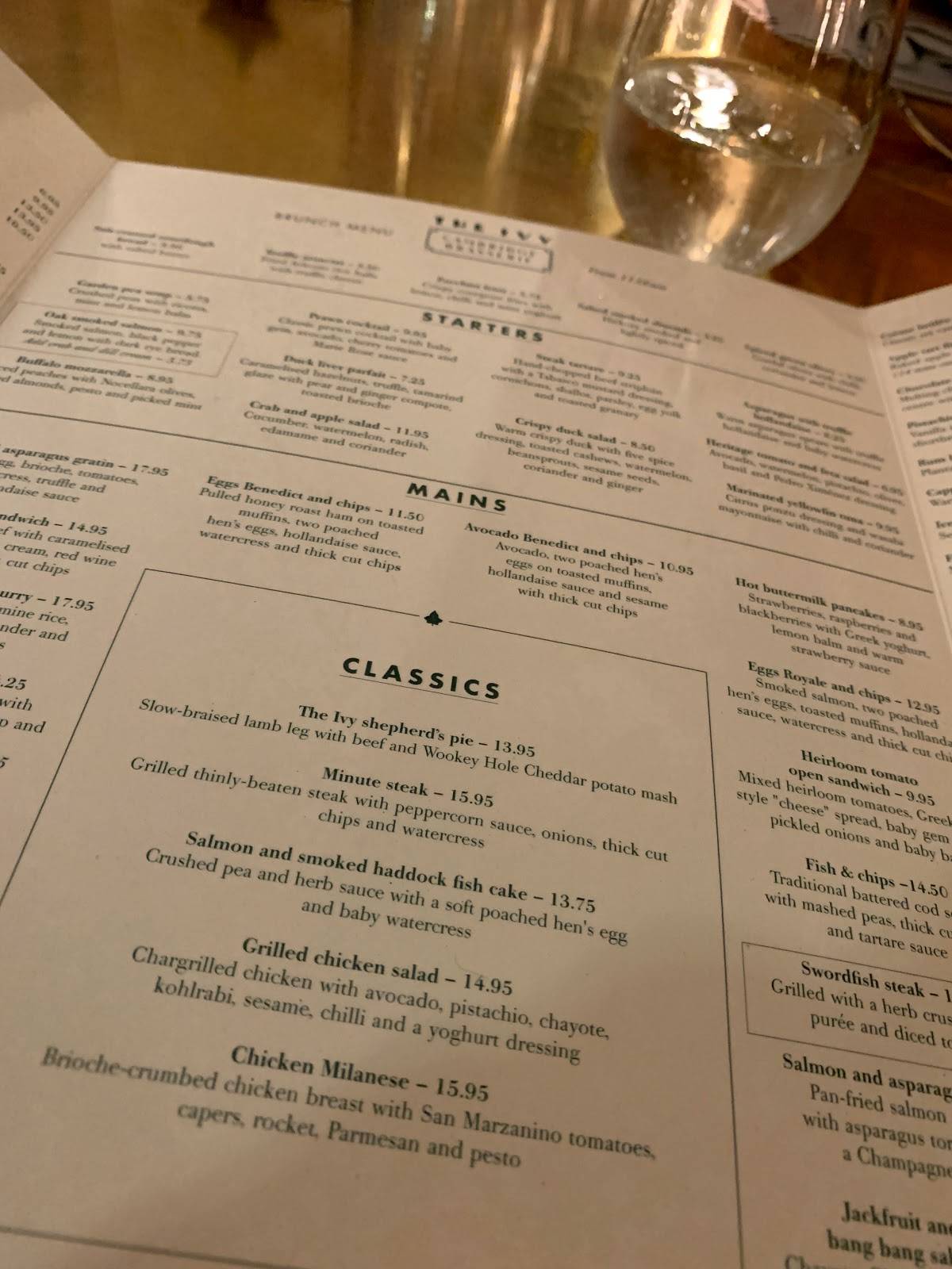 Menu at The Ivy Cambridge Brasserie restaurant, Cambridge