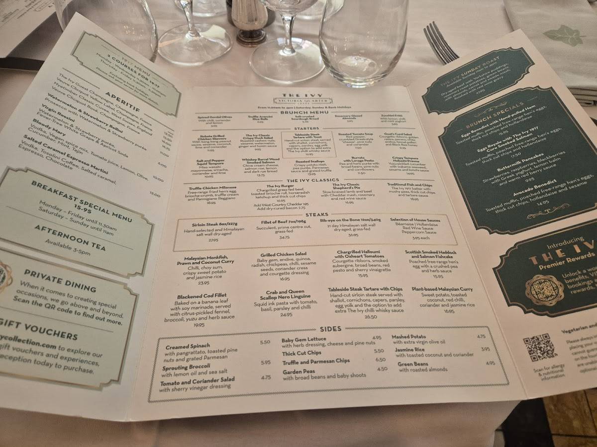Menu at The Ivy Victoria Quarter Leeds restaurant, Leeds