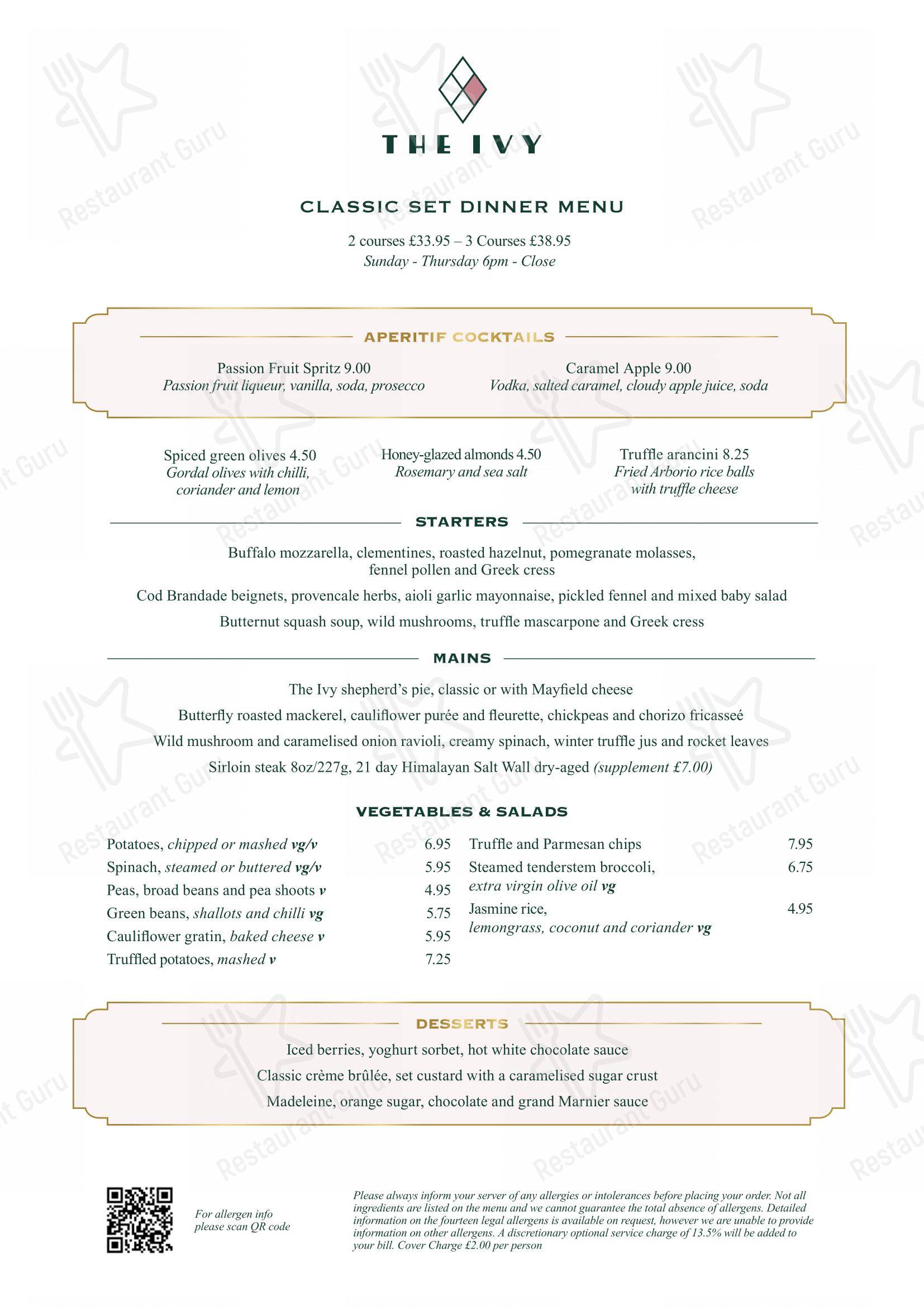 Menu at The Ivy Winchester Brasserie pub & bar, Winchester