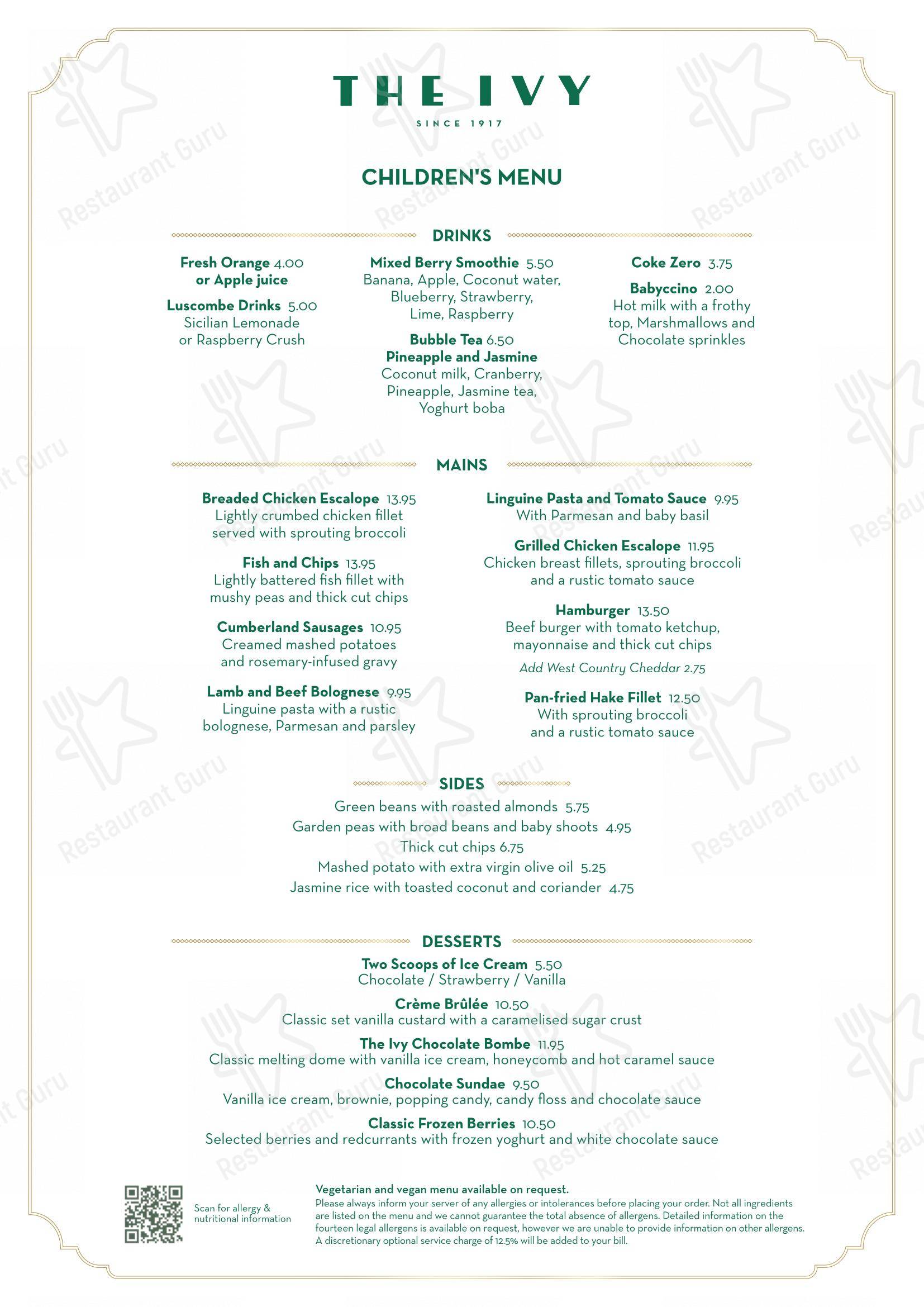 Menu at The Ivy Winchester Brasserie pub & bar, Winchester