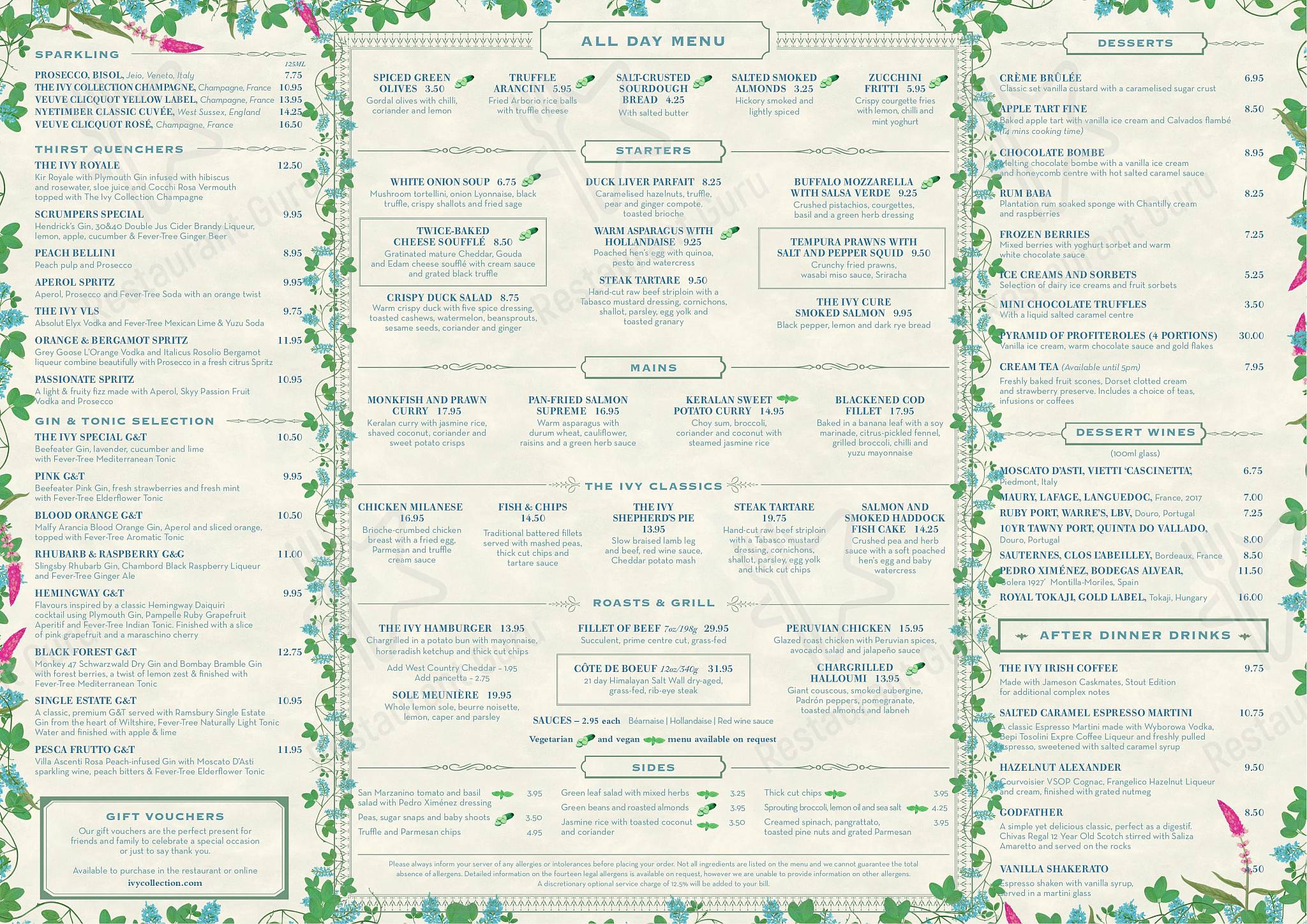 Menu at The Ivy Victoria Quarter Leeds restaurant, Leeds
