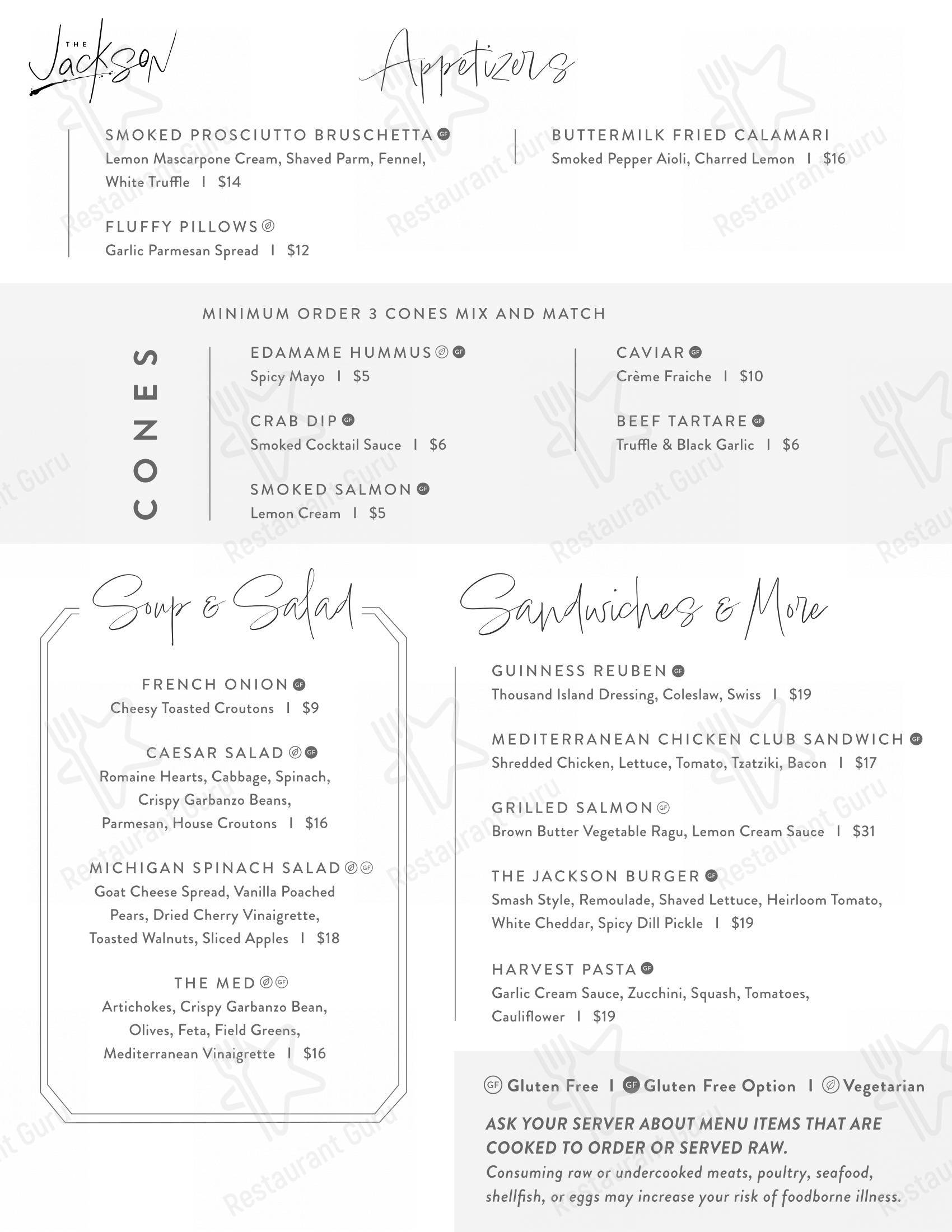 Menu at The Jackson Restaurant, Rochester Hills