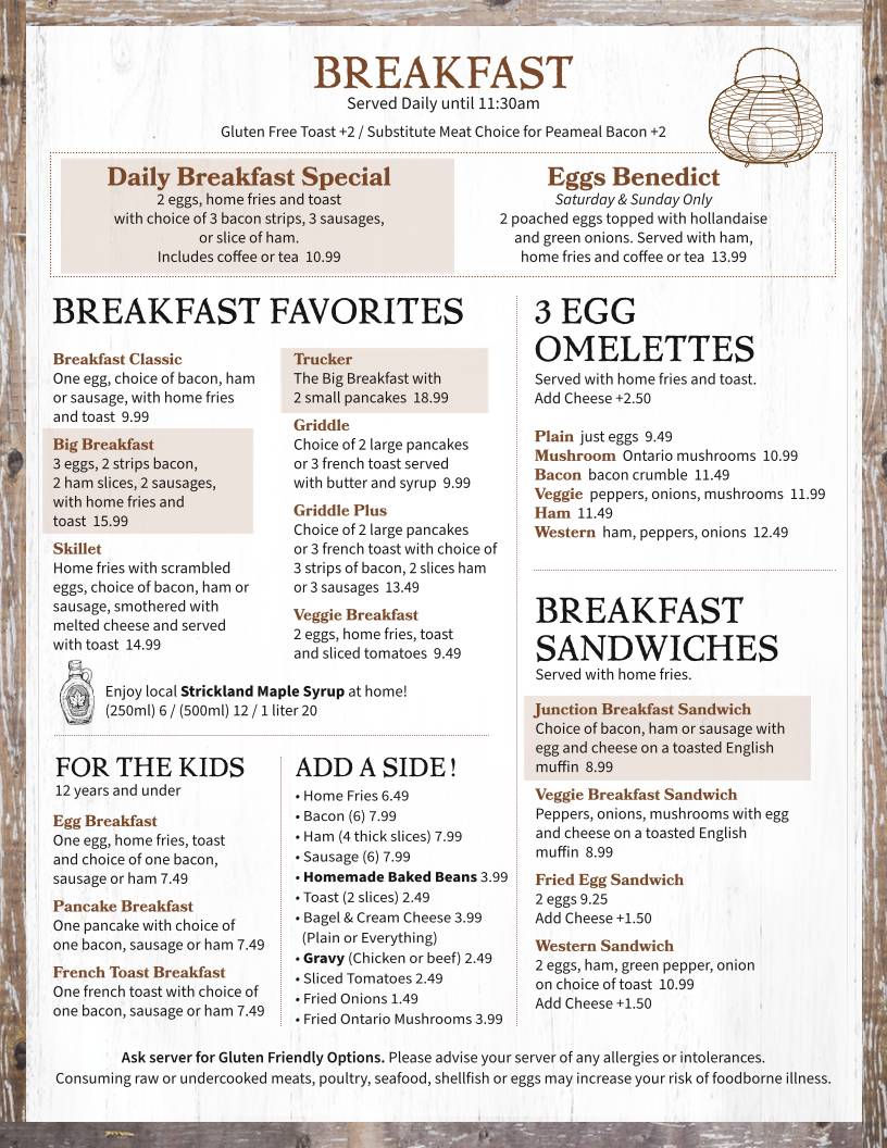 Menu at The Junction Family Restaurant, Seeley's Bay, 295 ON-15