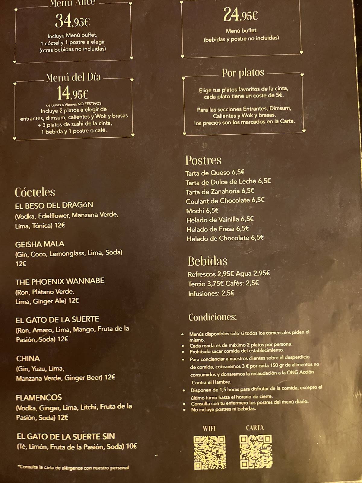 Menu at The Kaiten Lab Wonderland restaurant, Madrid