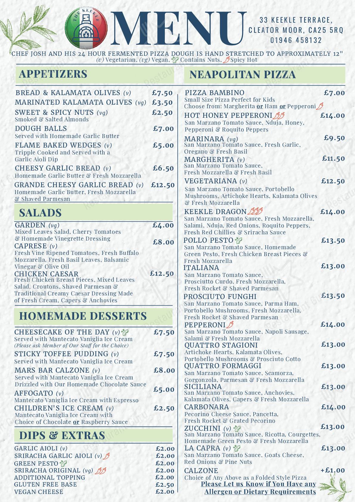 Menu at The Keekle Inn pub & bar, Cleator Moor