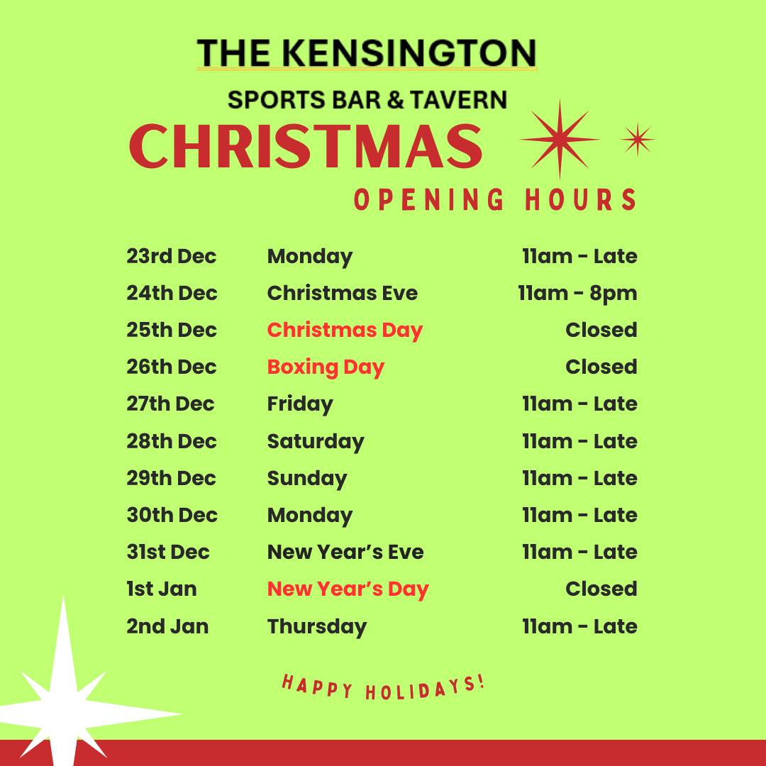 Menu at The Kensington Sports Bar & Tavern, Dunedin