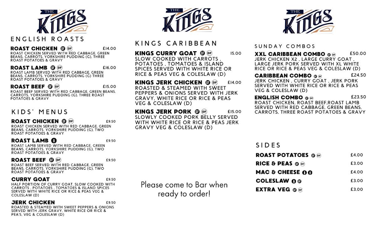 Menu at The Kings Head pub & bar, Bristol, Kings Head