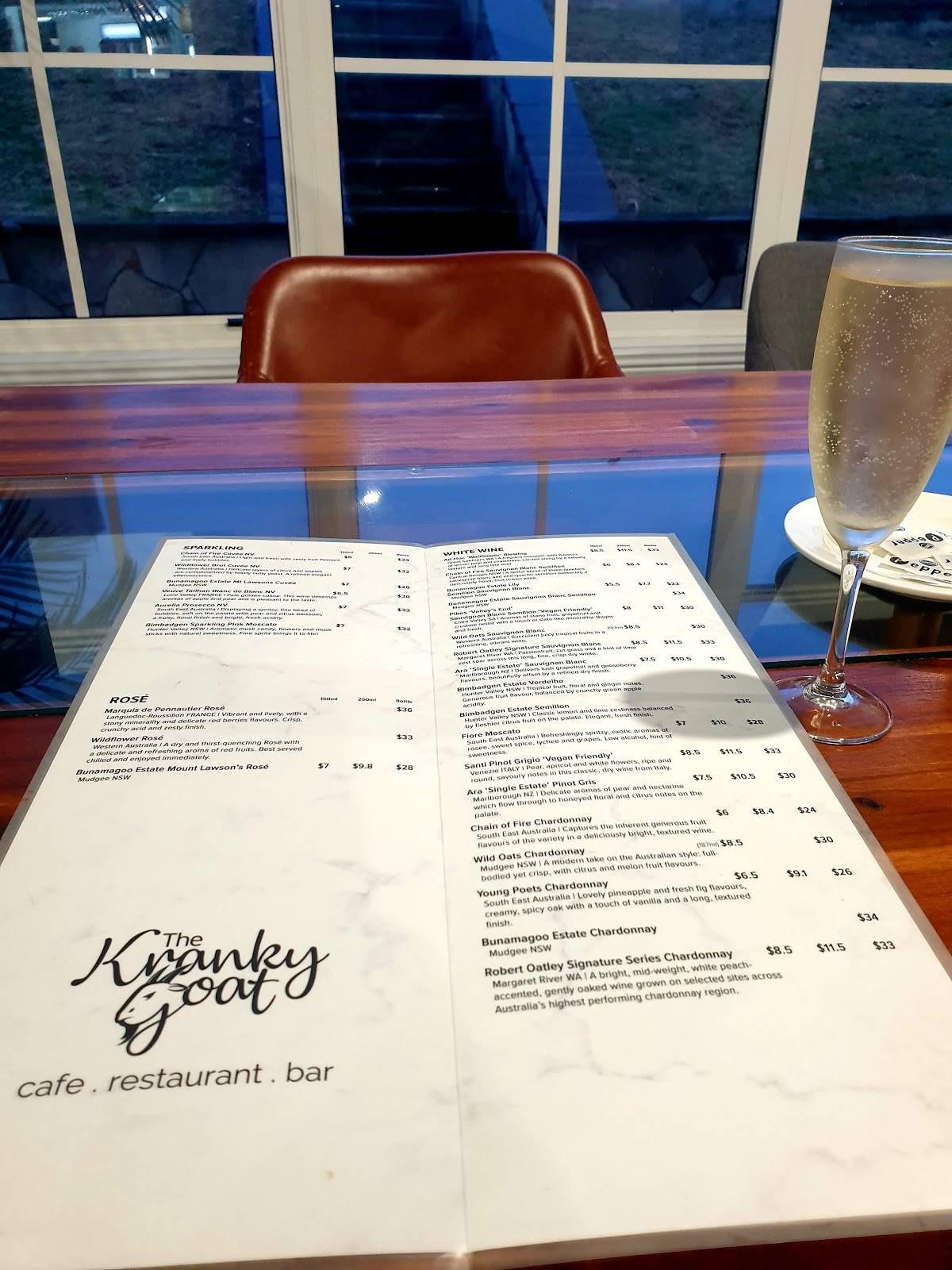 Menu at The Kranky Goat restaurant, Tallwoods Village, 61 The Boulevard