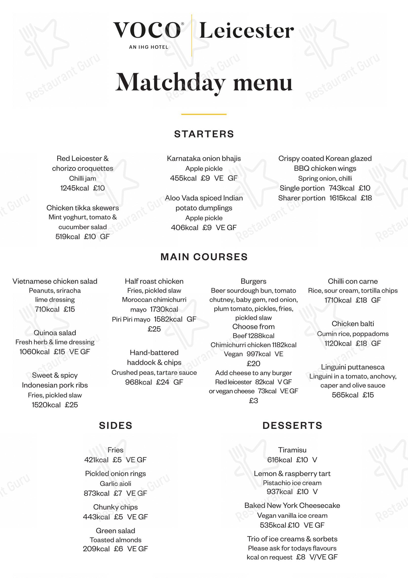 Menu at The Lair restaurant, Leicester