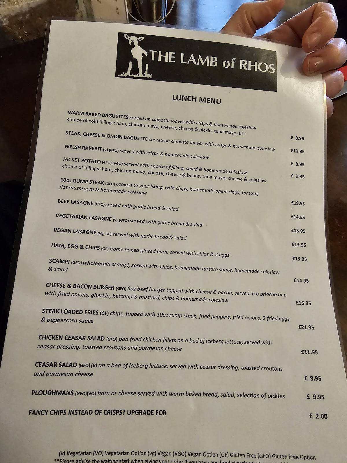 Menu at The Lamb Of Rhos pub & bar, England