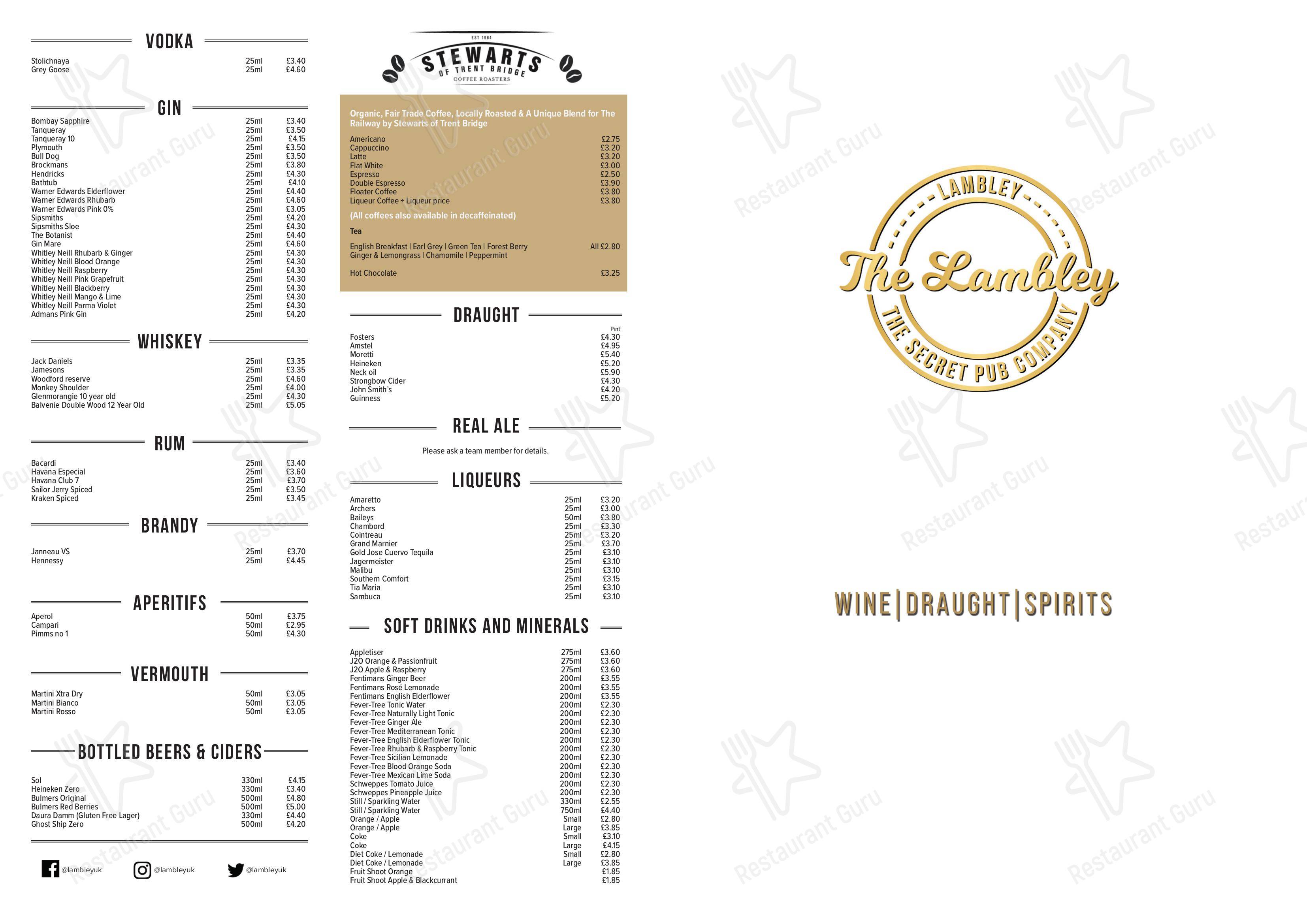 Menu at The Lambley restaurant, Nottingham