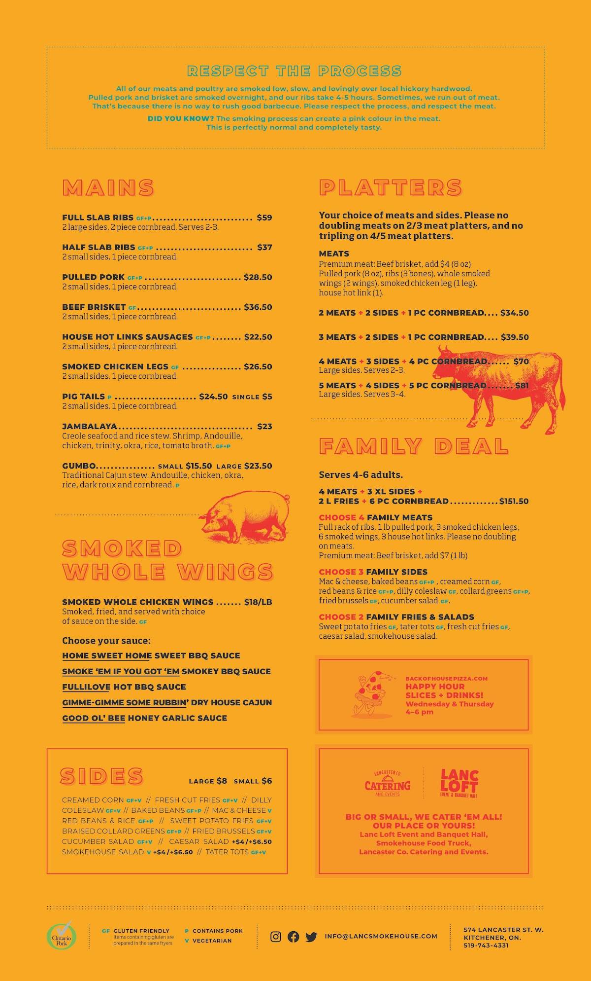 Menu at The Lancaster Smokehouse restaurant, Kitchener