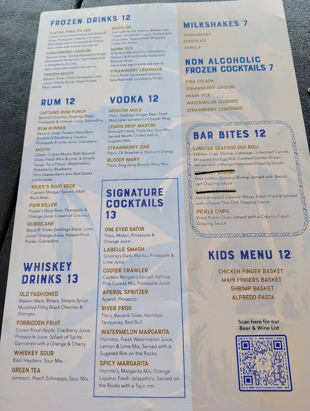 Menu at The Launch pizzeria, LaBelle