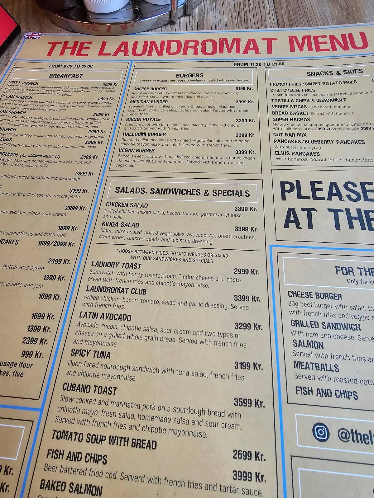 Menu at The Laundromat Cafe, Reykjavík
