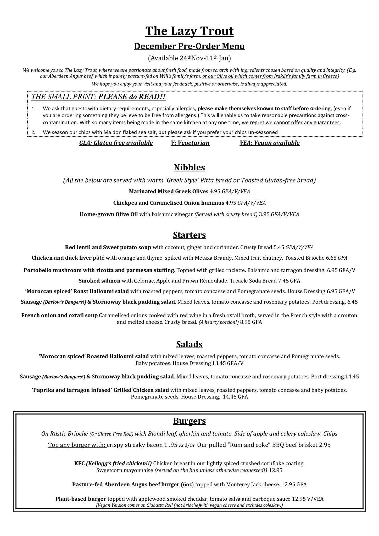 Menu at The Lazy Trout pub & bar, Leek
