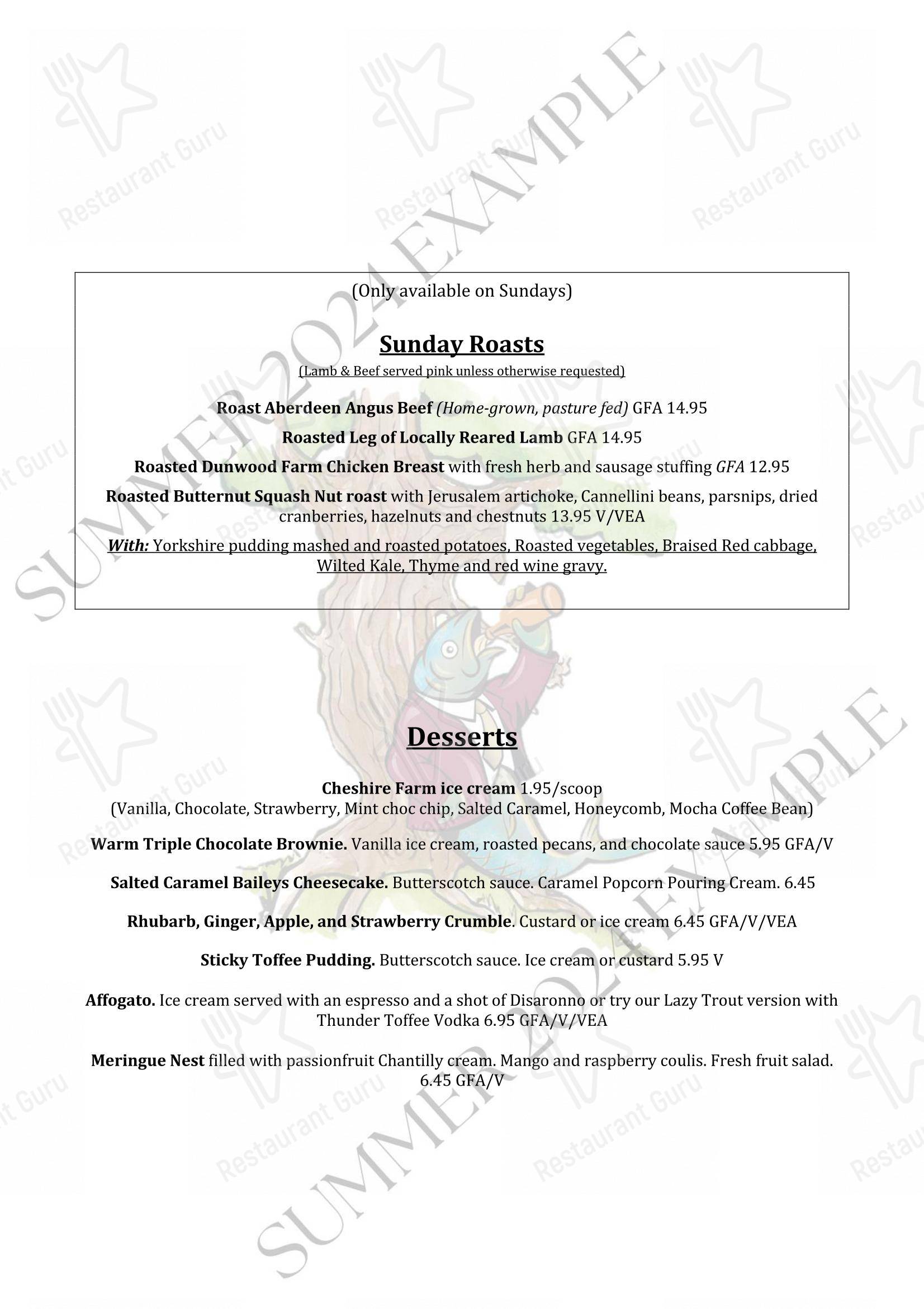 Menu At The Lazy Trout Pub And Bar Leek