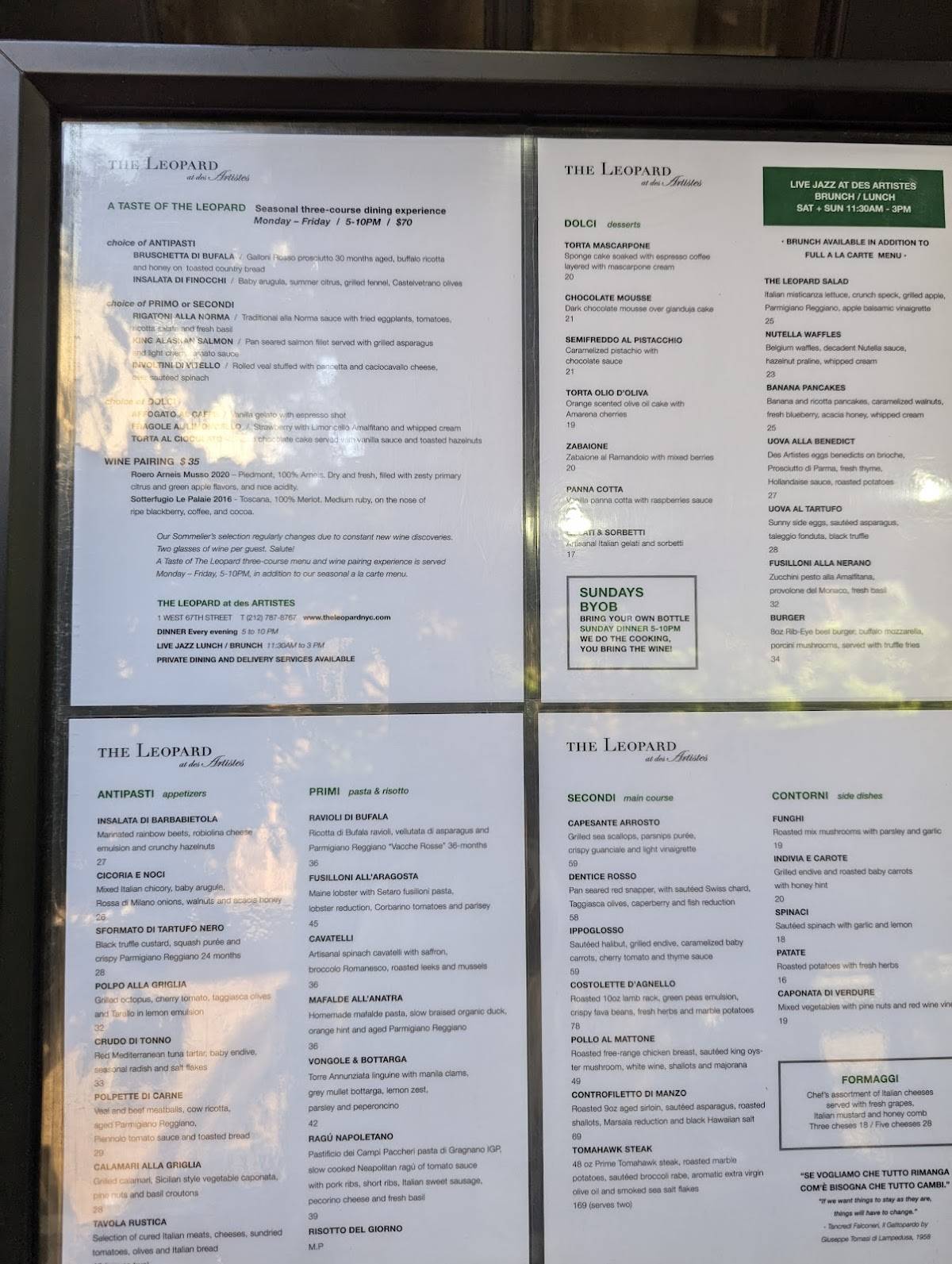 Menu at The Leopard at des Artistes restaurant, West New York, 1 W 67th St