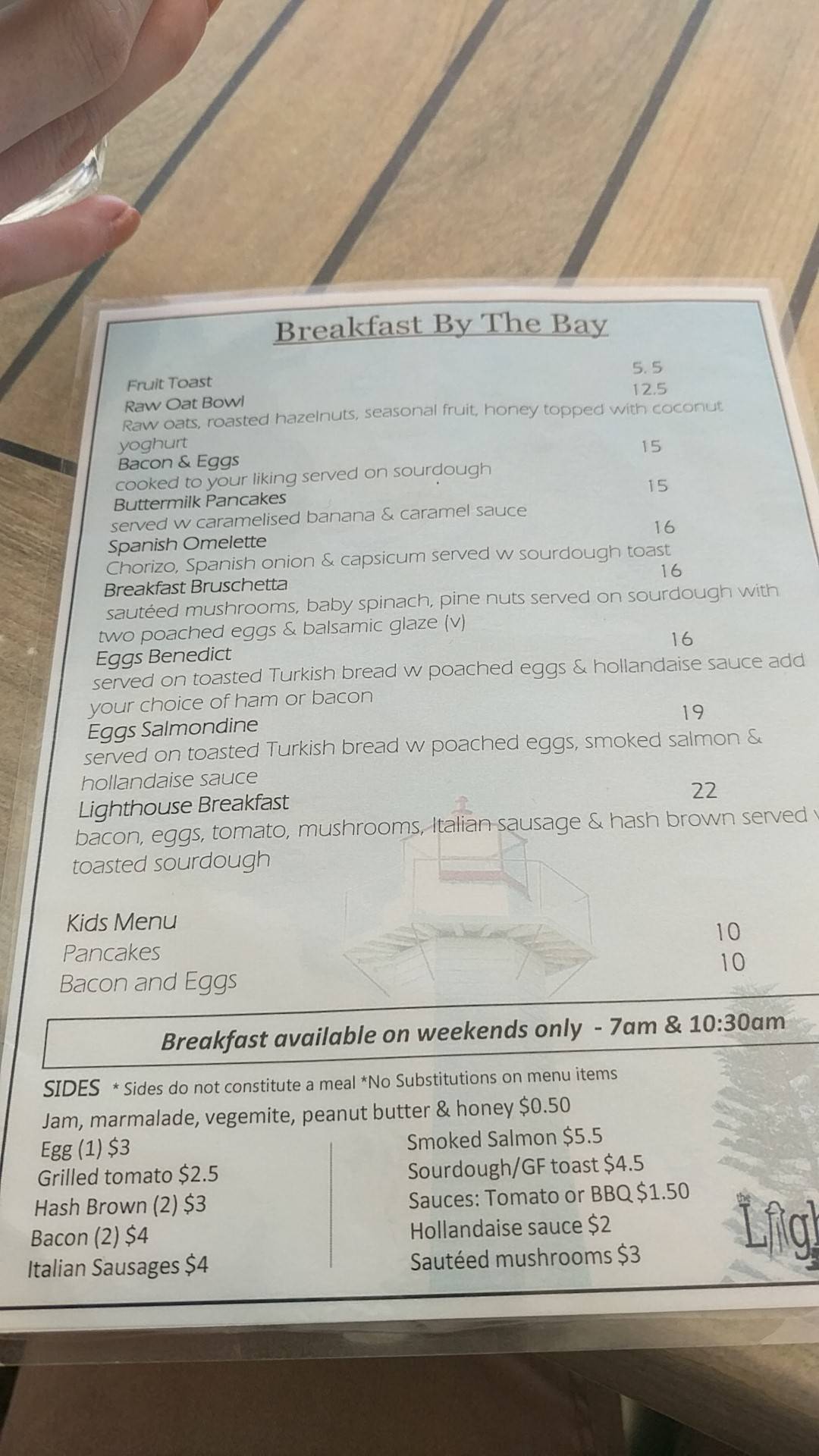 Menu at The Lighthouse Restaurant, Cleveland