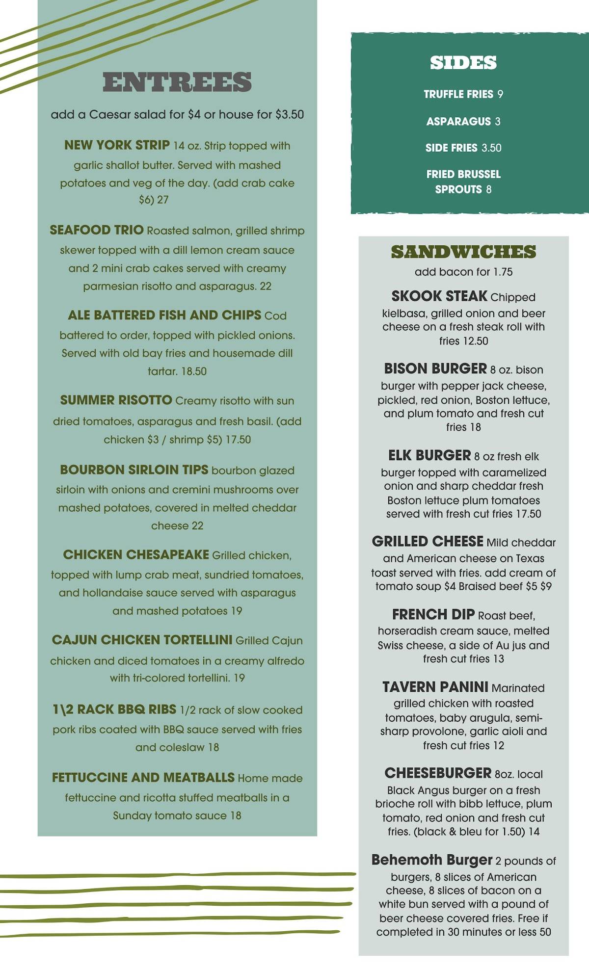 Menu at The Little Brown Barrel, Minersville
