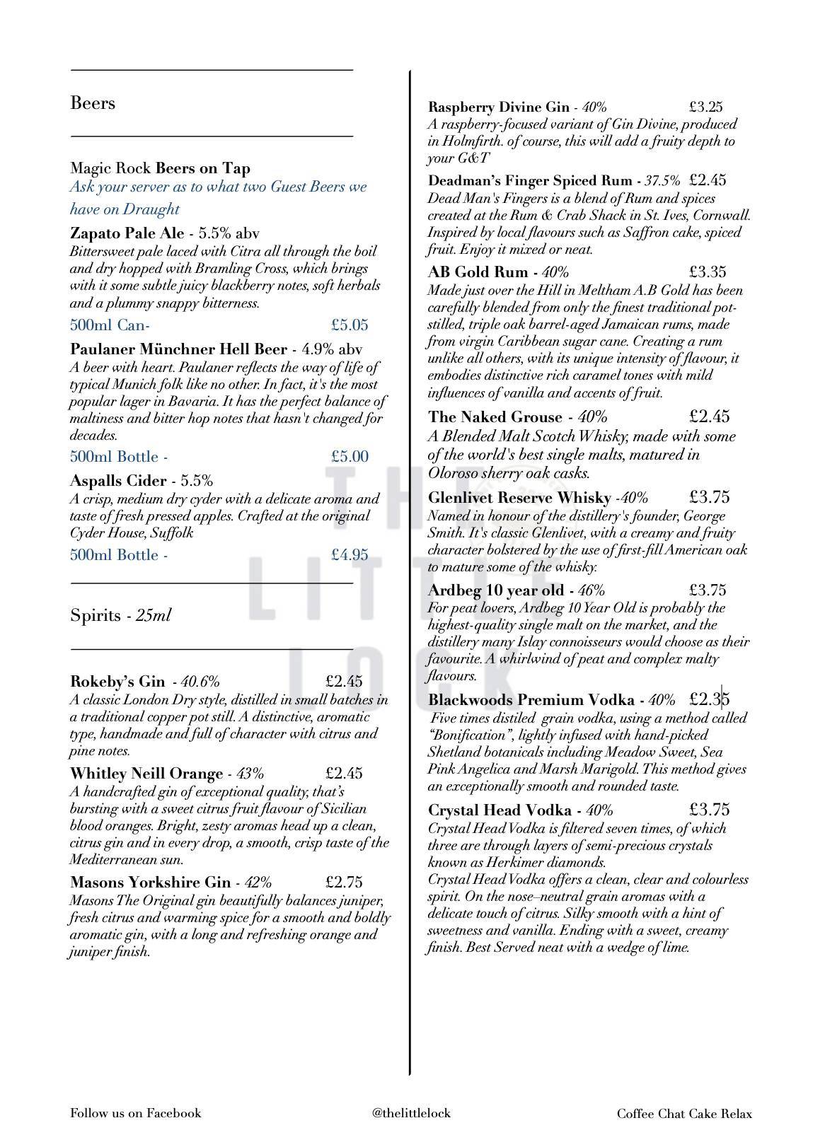 Menu at The Little Lock pub & bar, Marsden