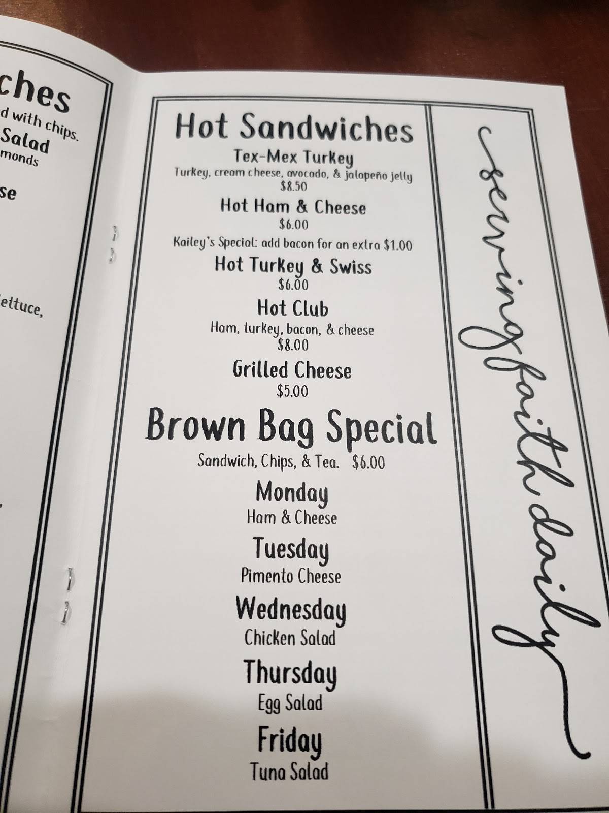 Menu at The Little Mustard Seed Tearoom restaurant, Mont Belvieu