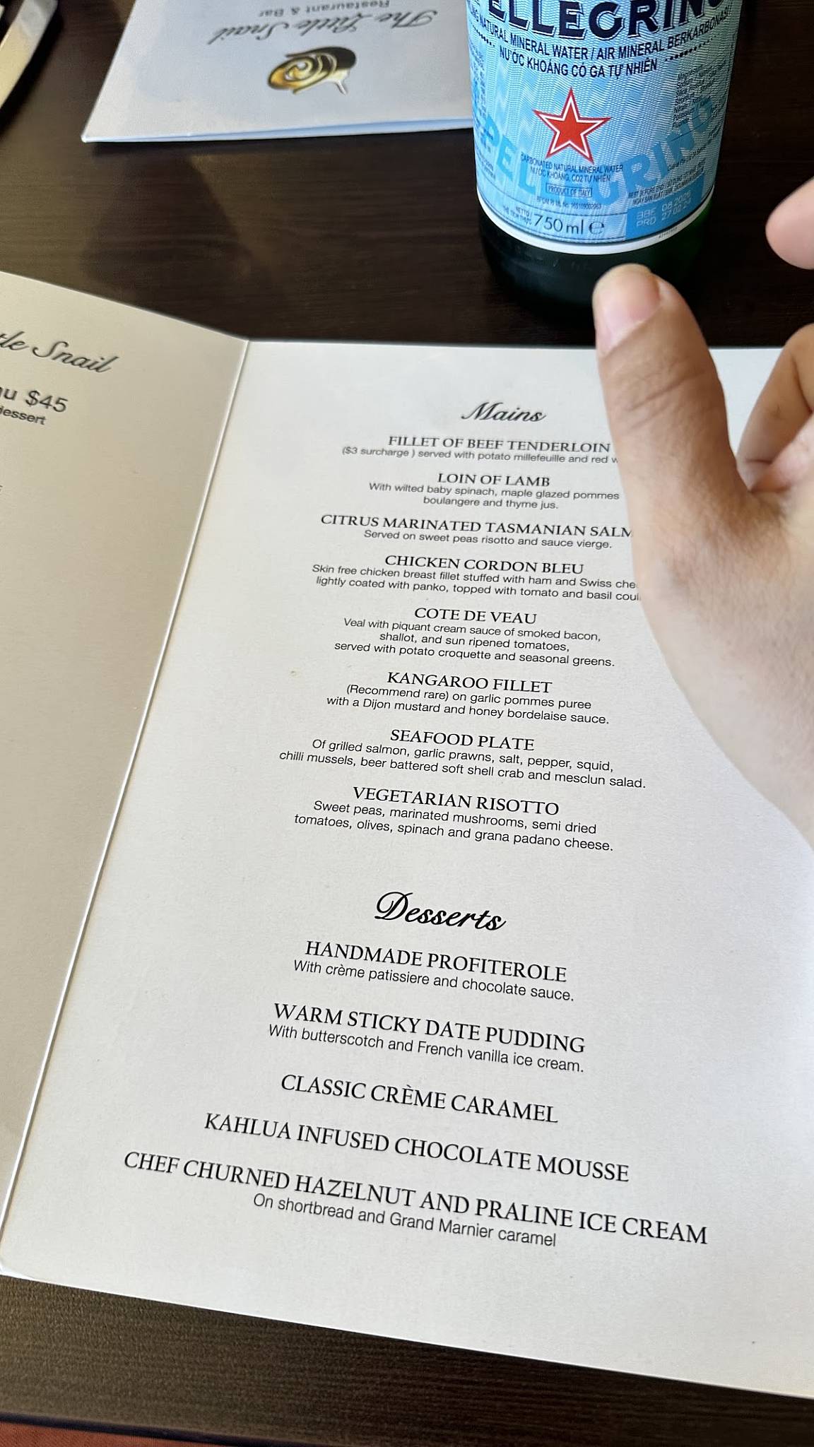 Menu at The Little Snail Restaurant, Pyrmont, 3/50 Murray St