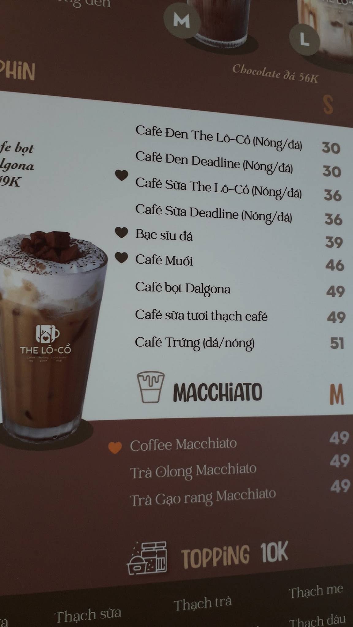 Menu at The Lô-Cồ Coffee, Ho Chi Minh City