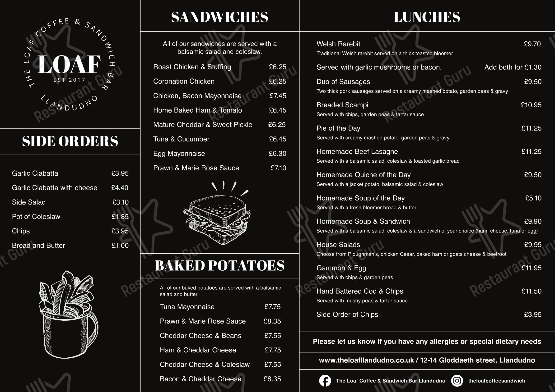 Menu at The Loaf Coffee & Sandwich Bar, Llandudno