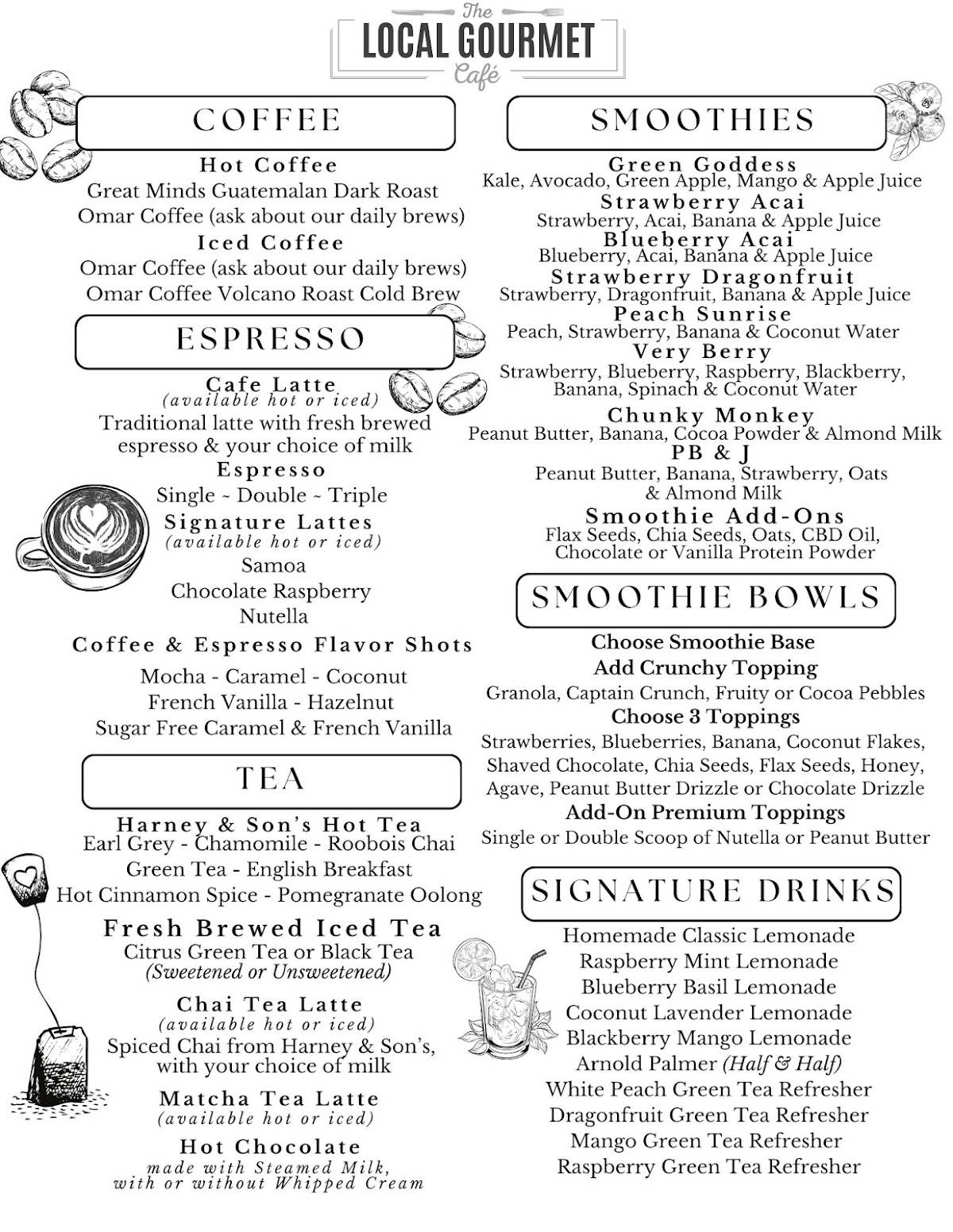 Menu at The Local Gourmet Cafe, Middlebury