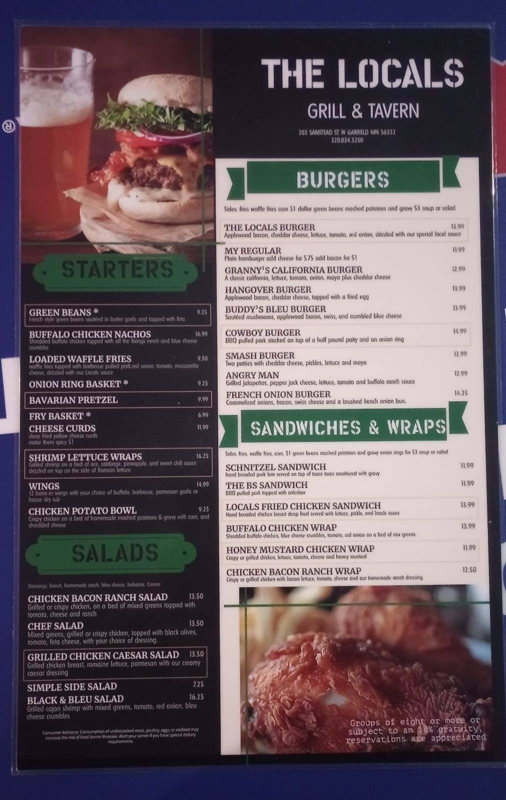 Menu at The Locals Grill and Tavern pub & bar, Garfield
