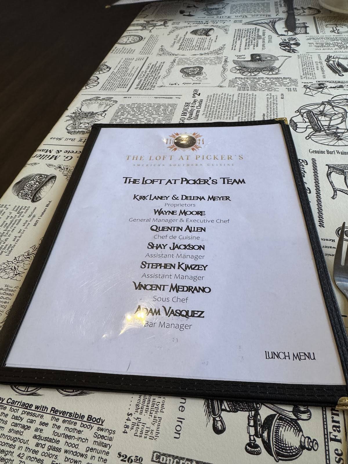 Menu at The Loft at Picker's restaurant, Wichita Falls