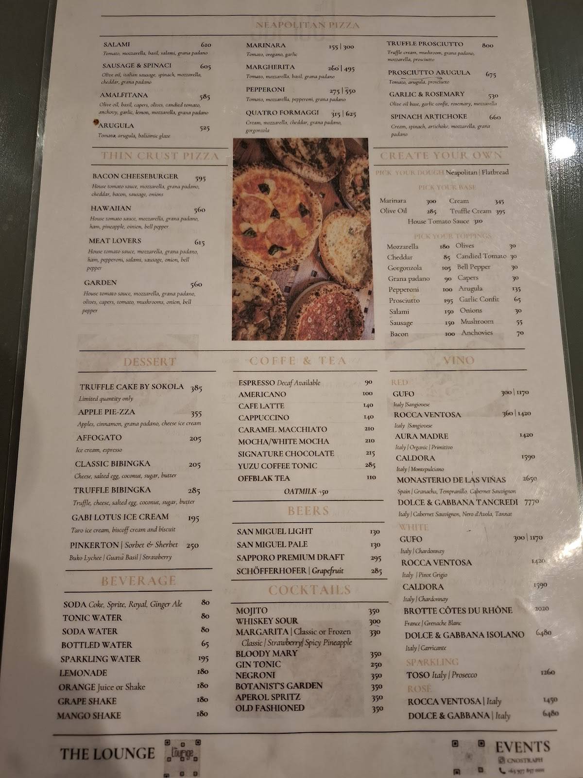 Menu at The Lounge @ Rockwell Club, Makati