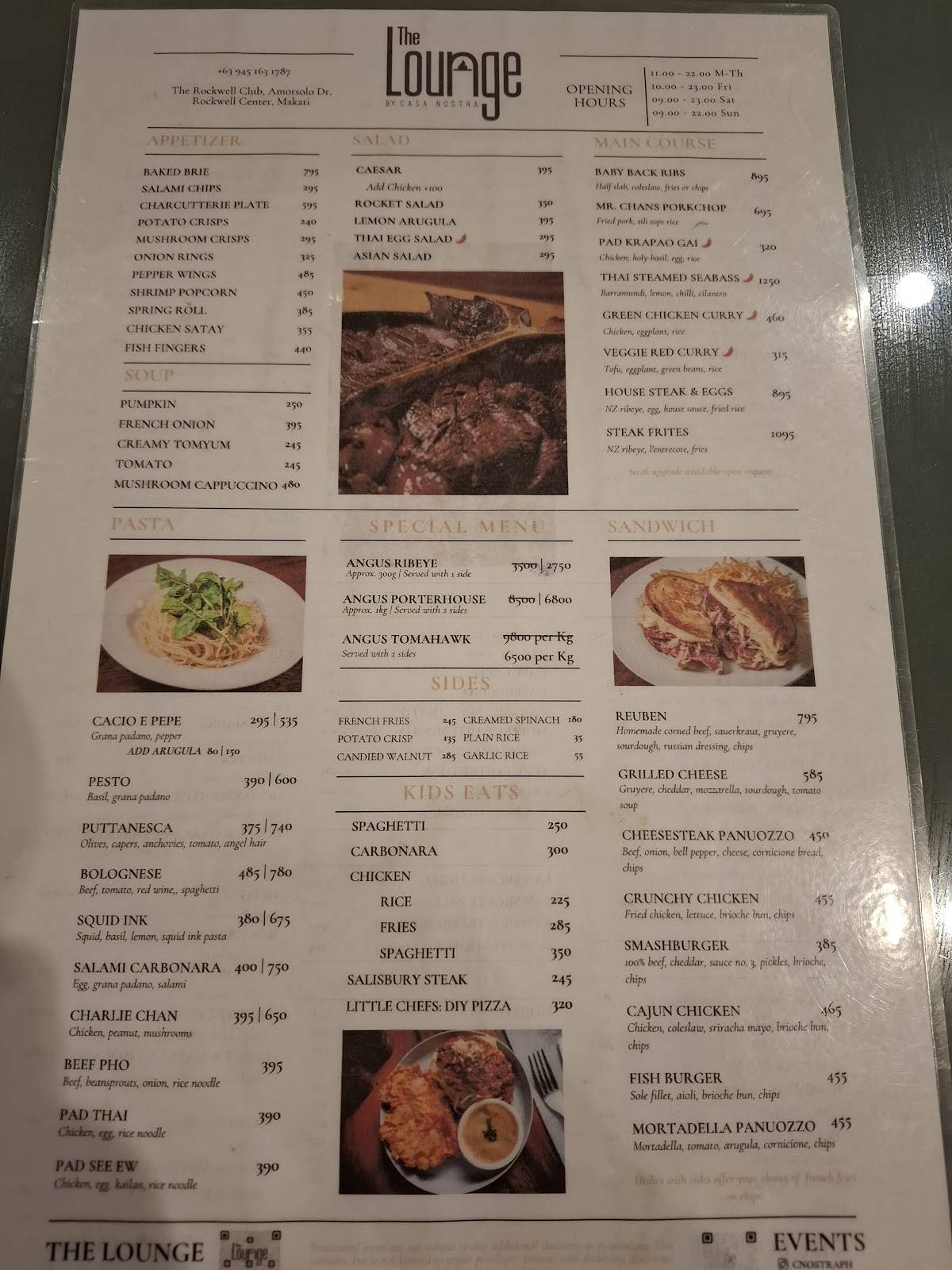 Menu at The Lounge @ Rockwell Club, Makati