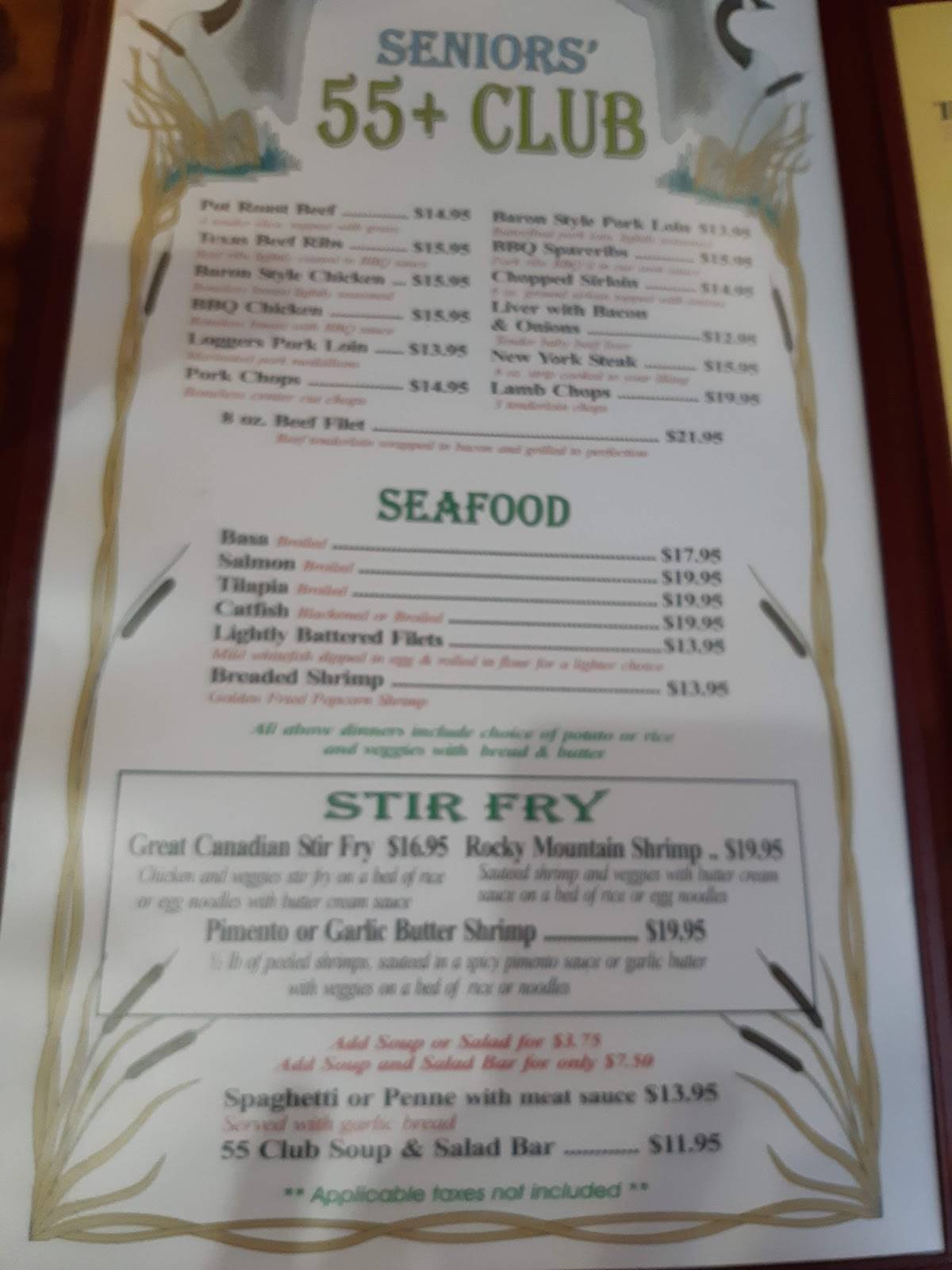 Menu at The Lumberjack Restaurant, Windsor