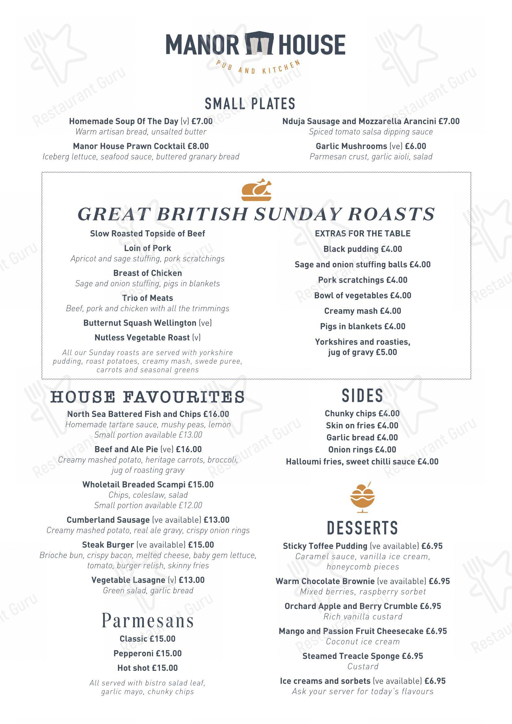 Menu at The Manor House Pub & Kitchen, Maltby